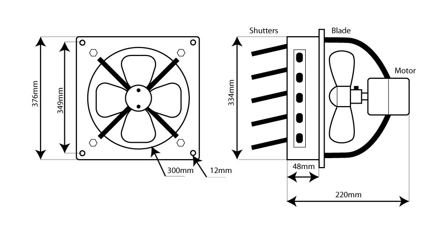Commercial Wall Fan with Gravity Shutters (300mm) | Universal Fans ...