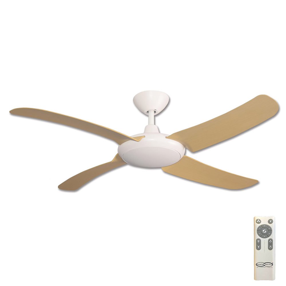 Hunter Pacific Icon DC Ceiling Fan 54 inch. White with Oak | Universal Fans